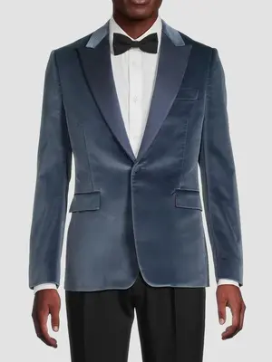 Paul Smith Velvet One-button Jacket - Greyish Blue