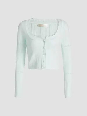 LoveShackFancy Nadiya Scalloped Trim Cardigan - Dusty Lagoon