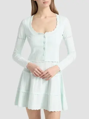 LoveShackFancy Nadiya Scalloped Trim Cardigan - Dusty Lagoon