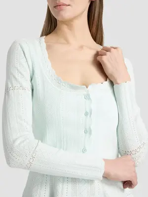 LoveShackFancy Nadiya Scalloped Trim Cardigan - Dusty Lagoon