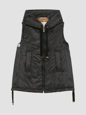 Max Mara Padded Hooded Gilet In Water Repellent Canvas - Black