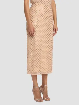 MILLY Rosemary Sequined Midi-skirt - Tan