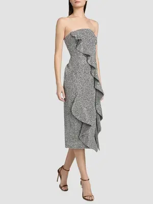 MILLY Katy Sequin Ruffle Strapless Cocktail Dress