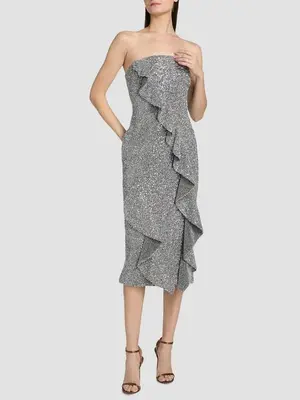 MILLY Katy Sequin Ruffle Strapless Cocktail Dress