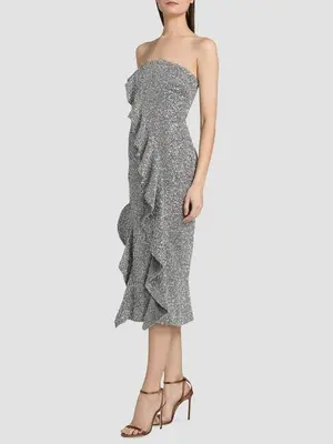 MILLY Katy Sequin Ruffle Strapless Cocktail Dress