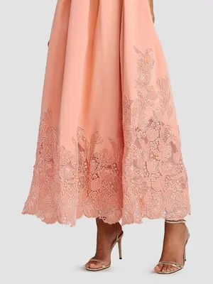Mac Duggal Floral-lace Crepe Belted Midi-dress