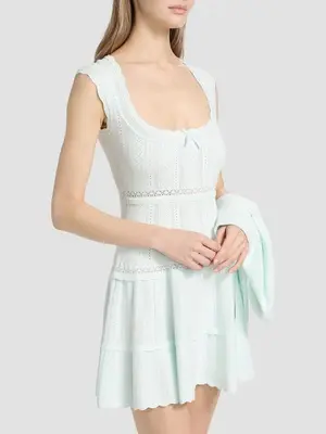 LoveShackFancy Laighton Pointelle-knit Tiered Minidress
