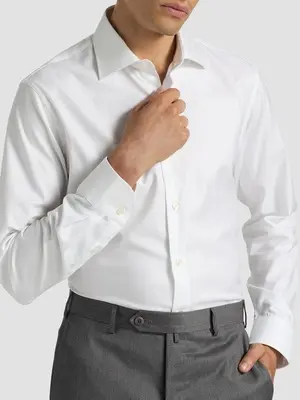 SAKS FIFTH AVENUE Collection Herringbone Cotton Dress Shirt