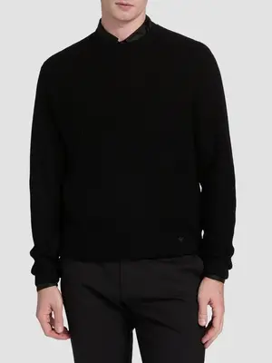 Emporio Armani Tonal Basket Weave Virgin Wool Sweater
