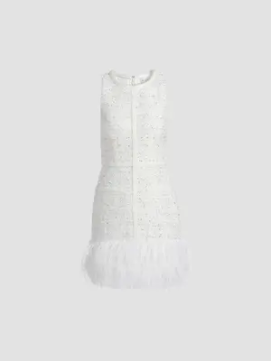 MILLY Raven Feather-trim Metallic Tweed Minidress
