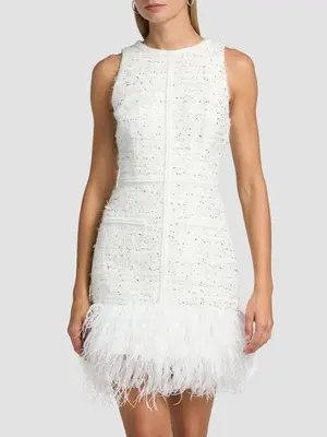 MILLY Raven Feather-trim Metallic Tweed Minidress