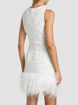 MILLY Raven Feather-trim Metallic Tweed Minidress