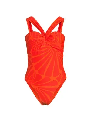 MILLY Betsy Abstract Kai Print Bandeau One-piece Swimsuit - Orange Multi