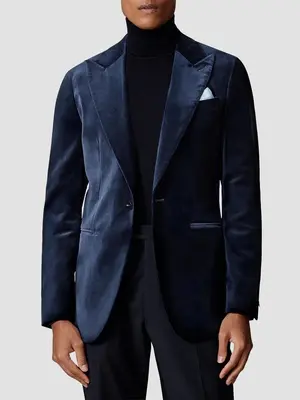 REISS Apsara Velvet Blazer - Navy