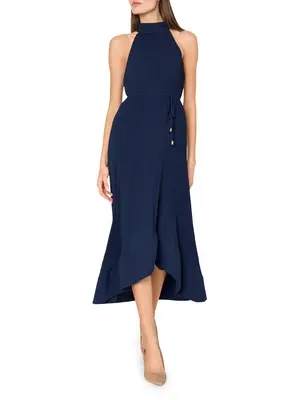 MILLY Nalani Pleated Midi-dress - Navy