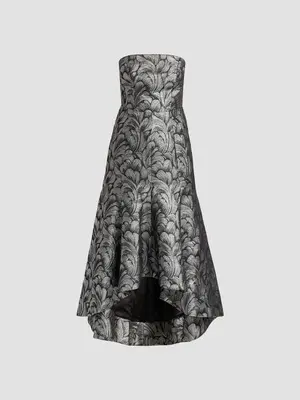 MILLY Diana Feather Jacquard Strapless Midi-dress