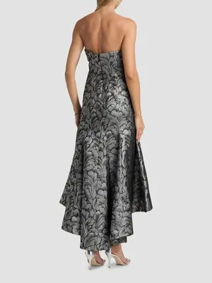 MILLY Diana Feather Jacquard Strapless Midi-dress