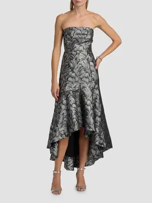 MILLY Diana Feather Jacquard Strapless Midi-dress