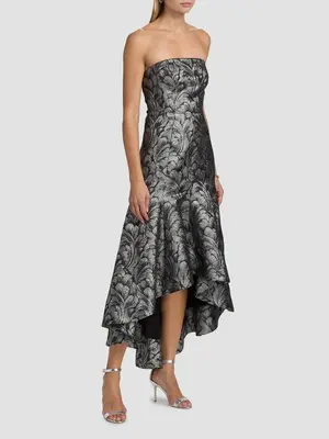 MILLY Diana Feather Jacquard Strapless Midi-dress