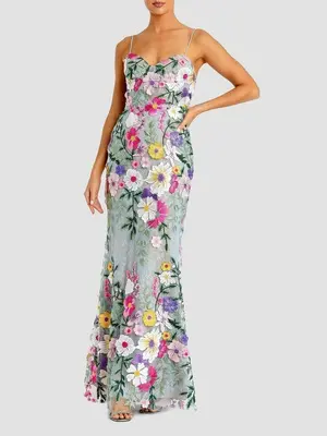 Mac Duggal Petite Floral Embroidered Column Gown
