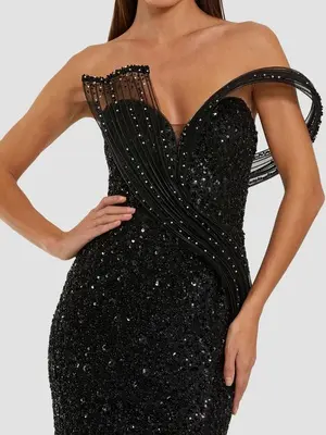 Mac Duggal Crystal-embellished Sequined Asymmetric Gown - Black