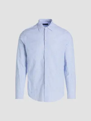 Emporio Armani Pinstriped Linen-cotton Button-front Shirt - Light Blue Fancy