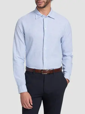 Emporio Armani Pinstriped Linen-cotton Button-front Shirt