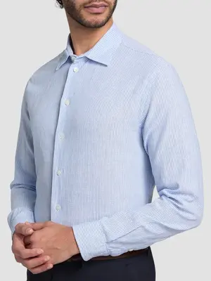 Emporio Armani Pinstriped Linen-cotton Button-front Shirt
