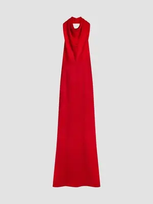 Givenchy Long Draped Halter Neck Dress In Satin Crepe - Bright Red