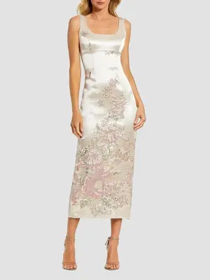 Mac Duggal Petite Floral Brocade Scoopneck Sheath Midi-dress - Champagne Multi