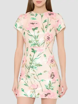 MILLY Rowen Floral Sequin Sheath Minidress - White Multi