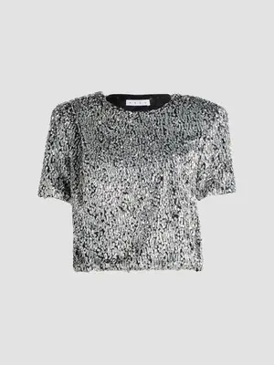 AREA Metallic Beaded Crop T-shirt