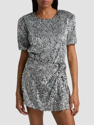 AREA Metallic Beaded Crop T-shirt