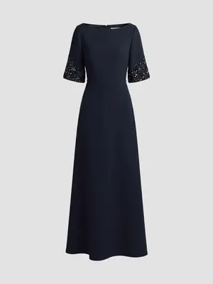Mac Duggal Crepe Beaded-sleeves A-line Gown