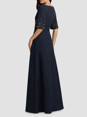 Mac Duggal Crepe Beaded-sleeves A-line Gown