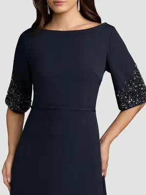 Mac Duggal Crepe Beaded-sleeves A-line Gown