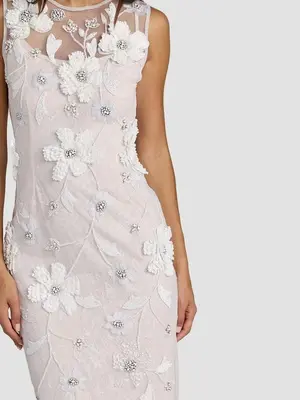 Mac Duggal Embellished Floral Lace Maxi Dress
