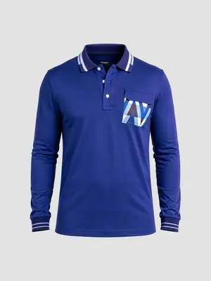 MACEOO Ascension Long Sleeve Polo Shirt - Blue