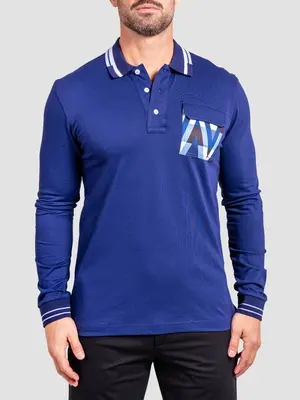 MACEOO Ascension Long Sleeve Polo Shirt - Blue