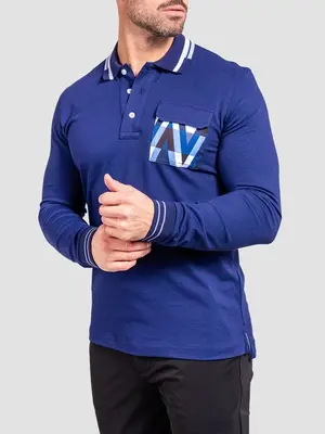 MACEOO Ascension Long Sleeve Polo Shirt - Blue