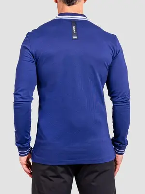 MACEOO Ascension Long Sleeve Polo Shirt - Blue
