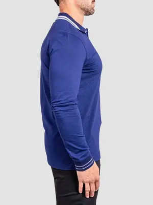 MACEOO Ascension Long Sleeve Polo Shirt - Blue