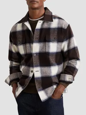 REISS Mcfadden Checked Wool-blend Overshirt