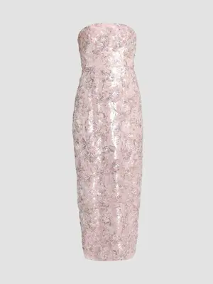 MILLY Jasmine Sequined Strapless Gown - Blush