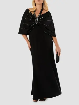 Marina Rinaldi Embroidered Cady Dress And Cape