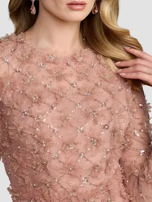 Mac Duggal Beaded Tulle Long-sleeve A-line Gown