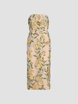 MILLY Kait Embroidered Sequined Strapless Midi-dress - Multi