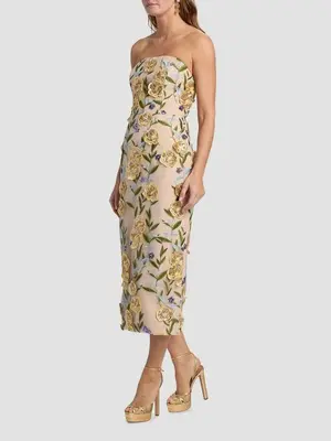 MILLY Kait Embroidered Sequined Strapless Midi-dress