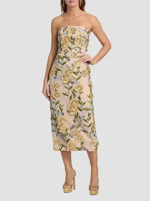 MILLY Kait Embroidered Sequined Strapless Midi-dress