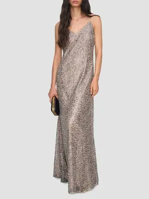 REISS Faye Sequined V-neck Gown